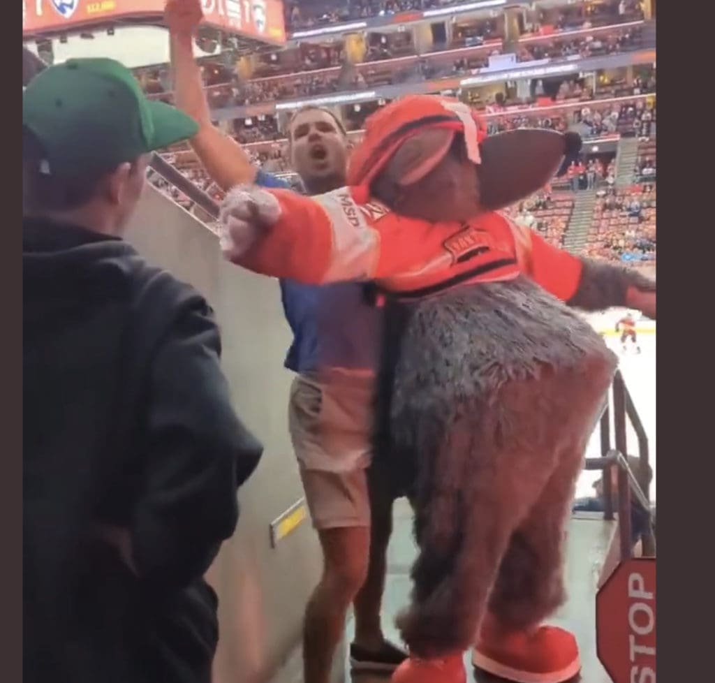 Florida Panthers Mascot, Tampa Bay Lightning Fan Scuffle During Blowout